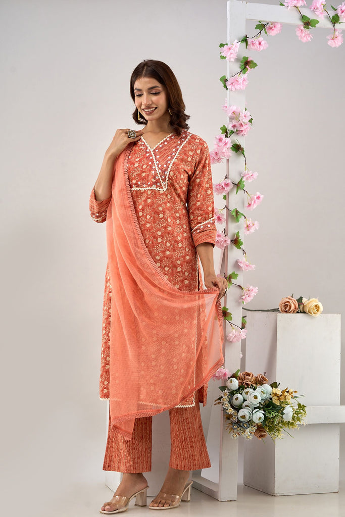Shop Rust Lace Work Kurta Set | Designer Kurta Sets | Kohsh