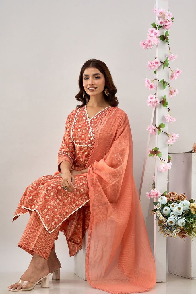 Shop Rust Lace Work Kurta Set | Designer Kurta Sets | Kohsh